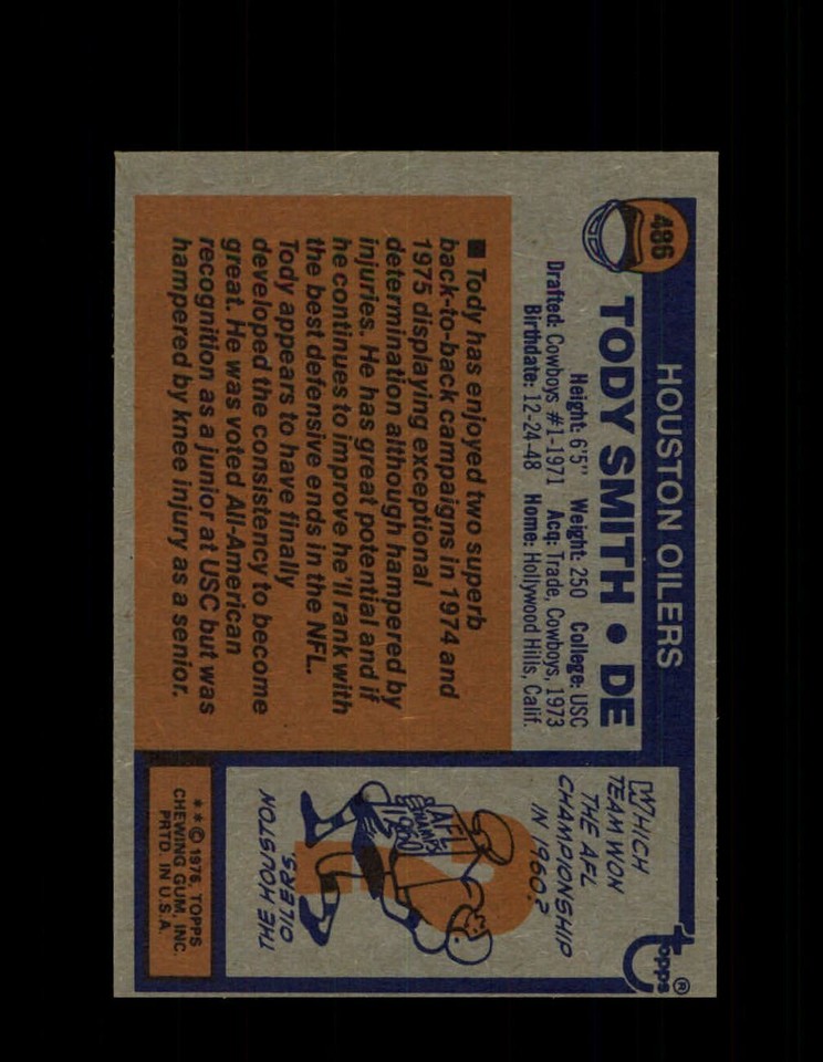 1976 TODY SMITH TOPPS #486 OILERS *9216 | eBay