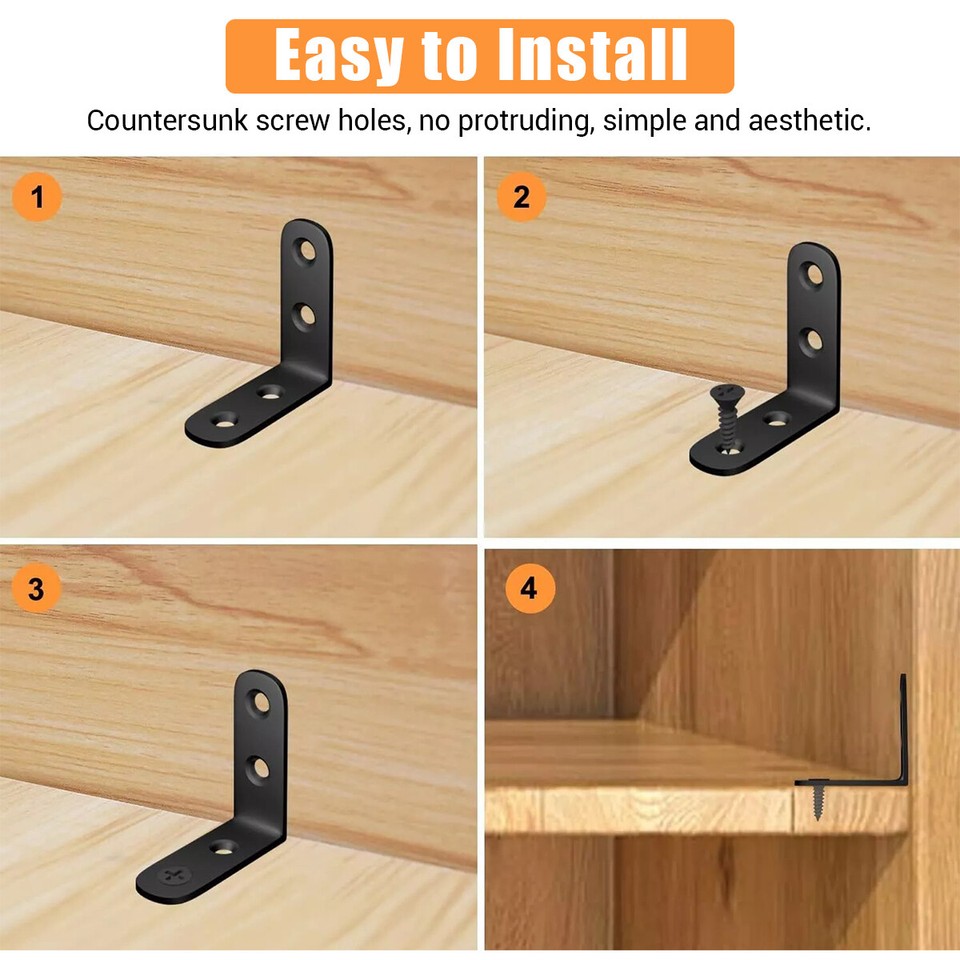 20 PCS L Brackets Corner Braces Sets Black Stainless Steel 90 Degree ...