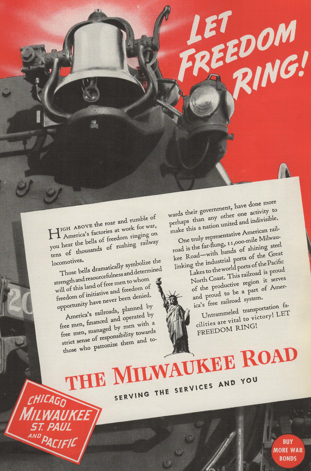 1943 WWII Milwaukee Road Railroad Vintage Print Ad Let Freedom Ring | eBay