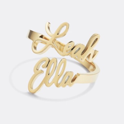 Personalized Amazing Cursive Handwriting Couple Name Ring In 10K Yellow ...