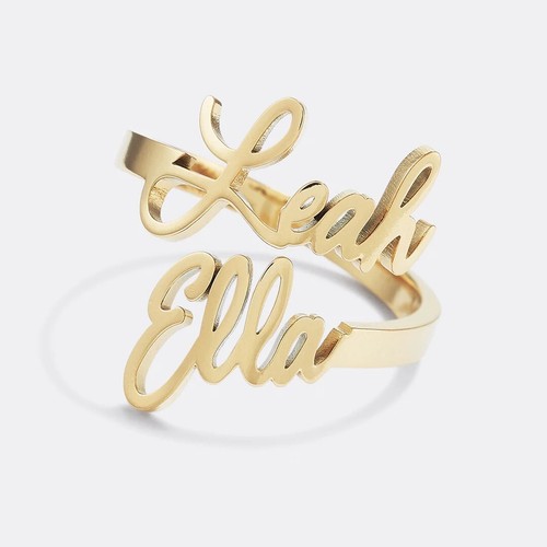 Personalized Amazing Cursive Handwriting Couple Name Ring In 10K Yellow ...