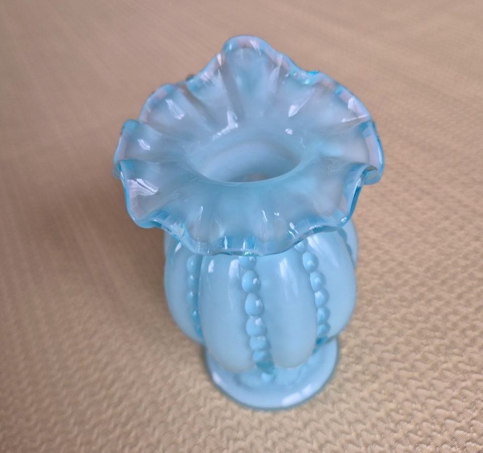RARE Fenton MINIATURE light blue Cased Beaded Melon Jack In The Pulpit ...