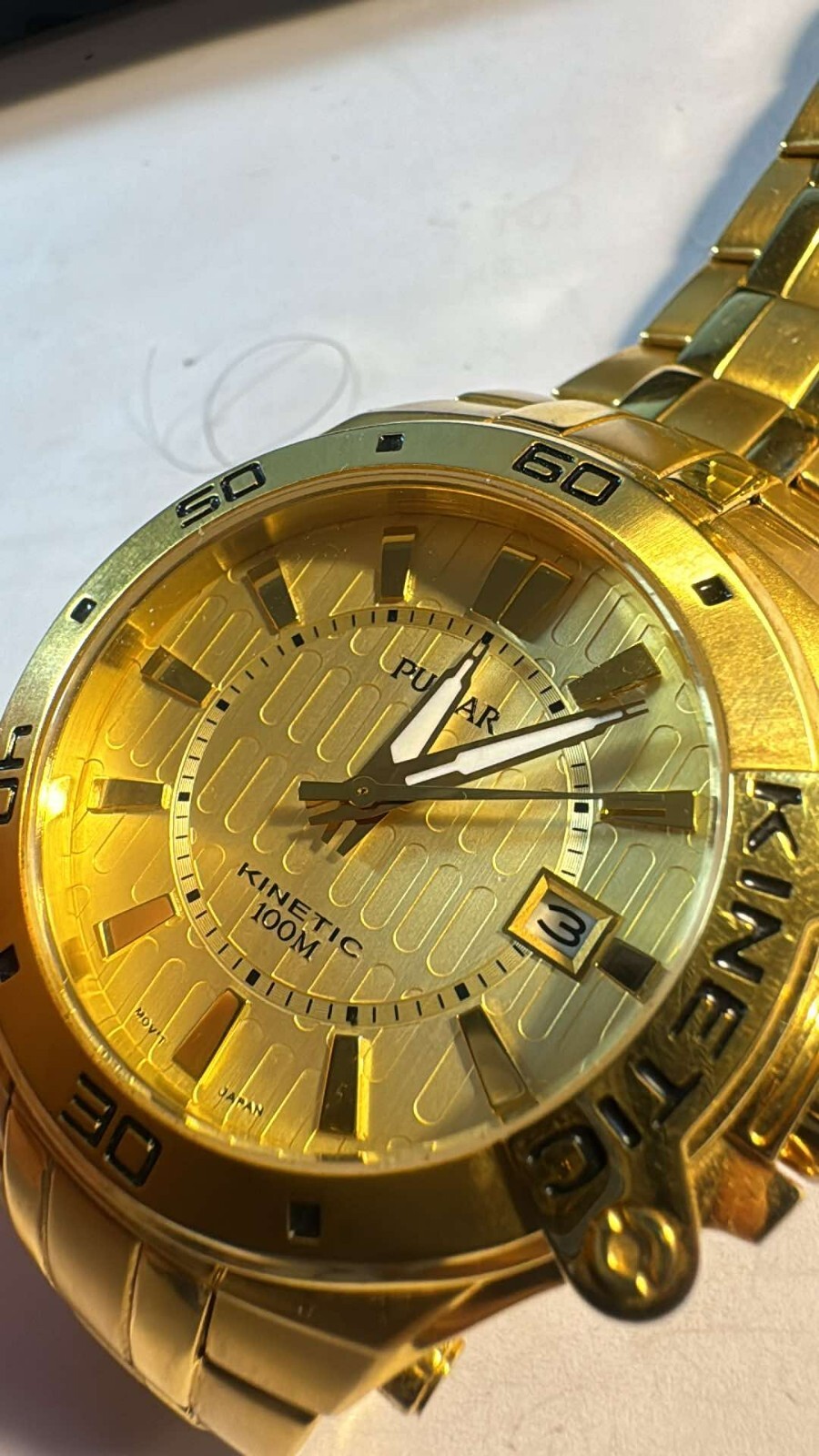 Rare Pulsar Men's Kinetic Gold Tone Finish Bracelet Date Watch YT57 ...