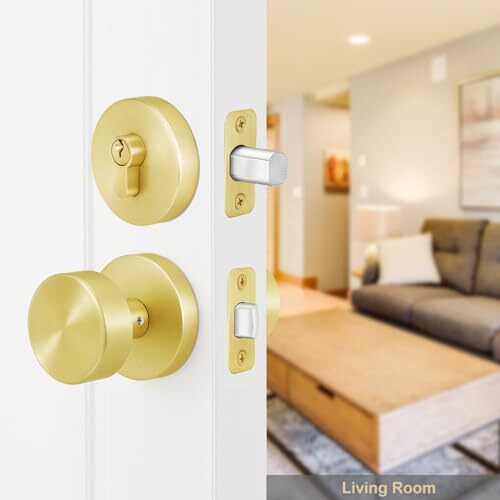 Gold Entry Door Knob and Single Cylinder Deadbolt Lock Deadbolt Set ...