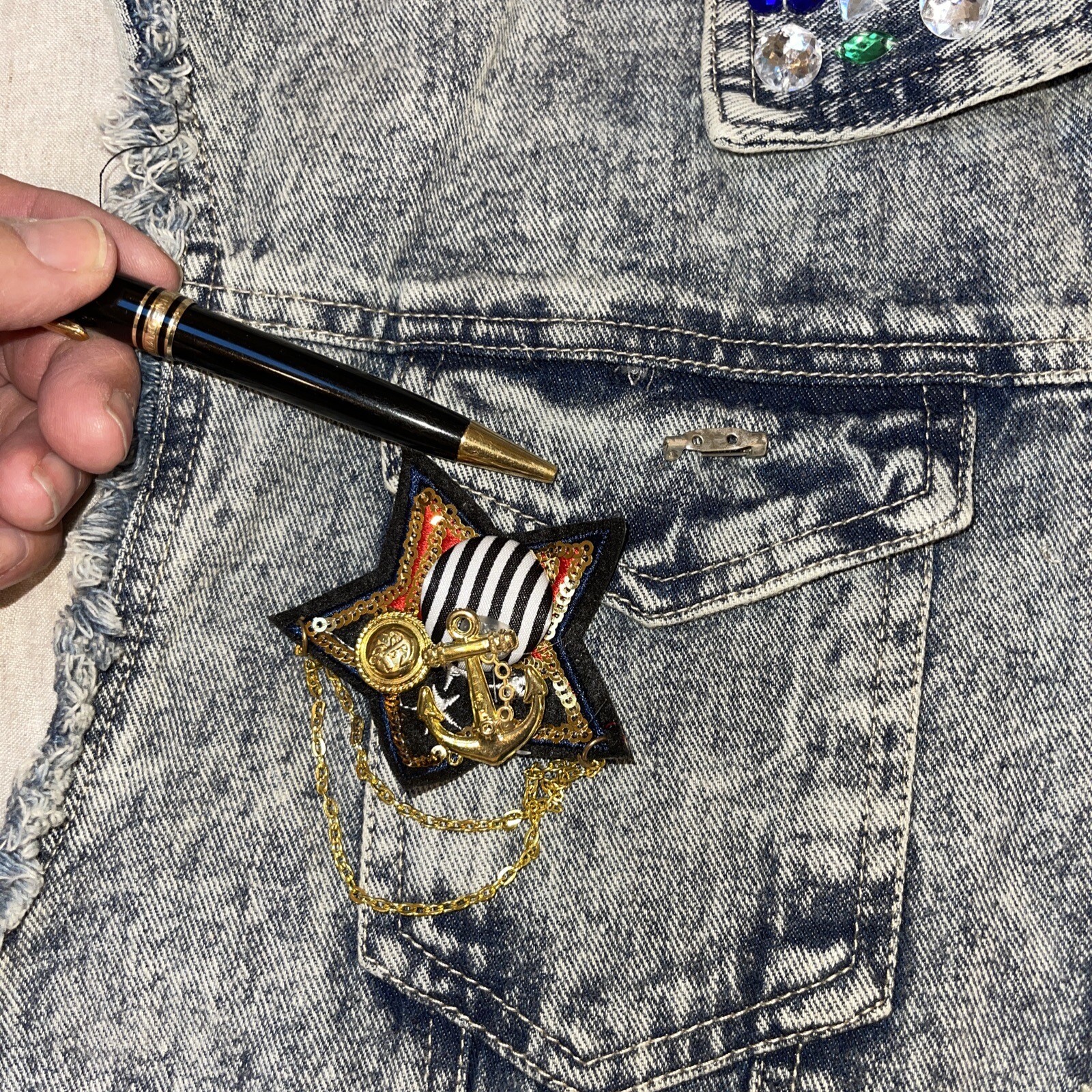 Retro Denim Vest Hanna Beth Super Blinged Rhinestone Vintage Style Lg ...