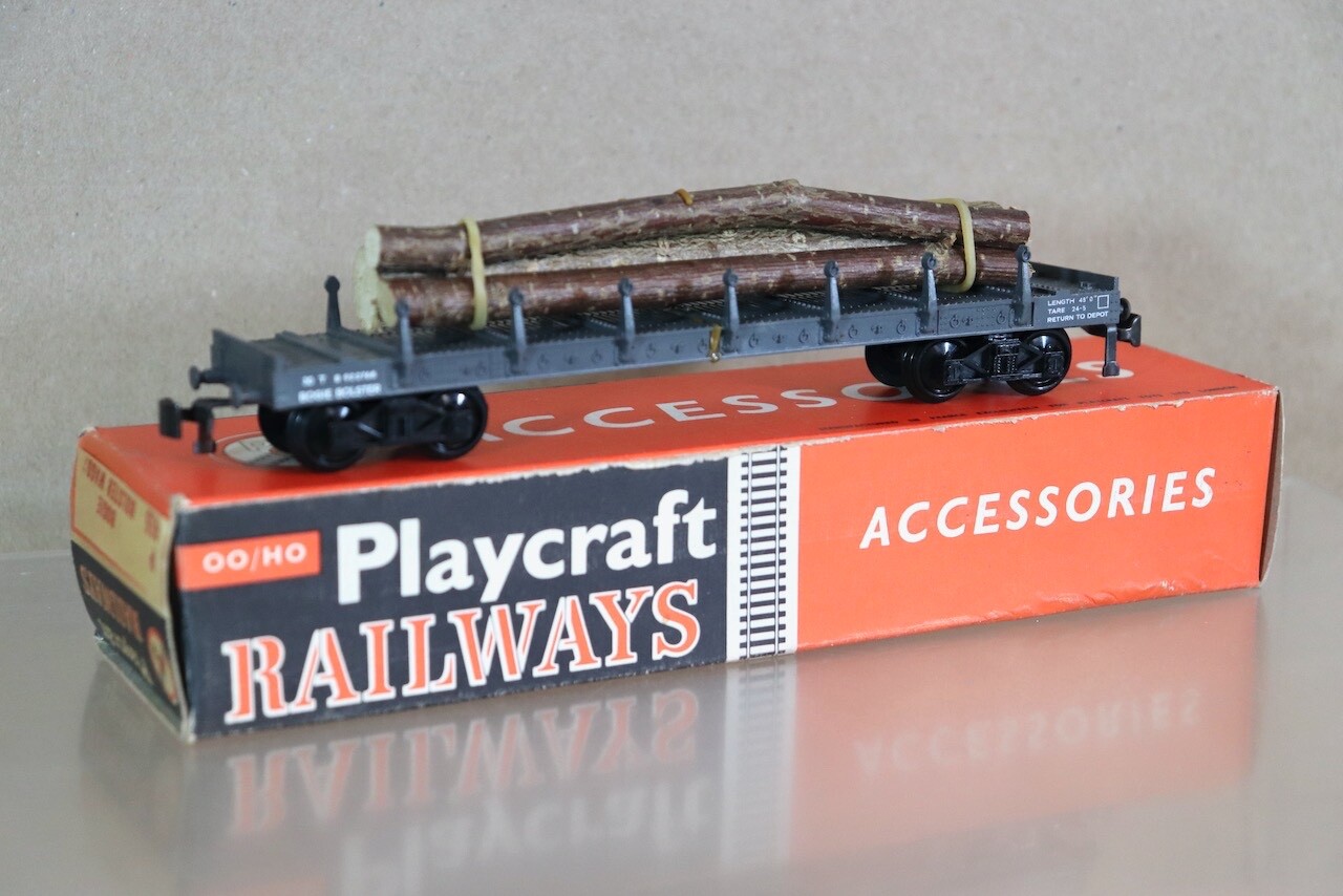 PLAYCRAFT JOUEF P655 SNCF GREY BOGIE BOLSTER WAGON & TIMBER LOAD MINT ...