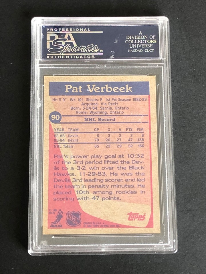 PSA 8, 1984-85 Topps Pat Verbeek ROOKIE Card #90 | eBay