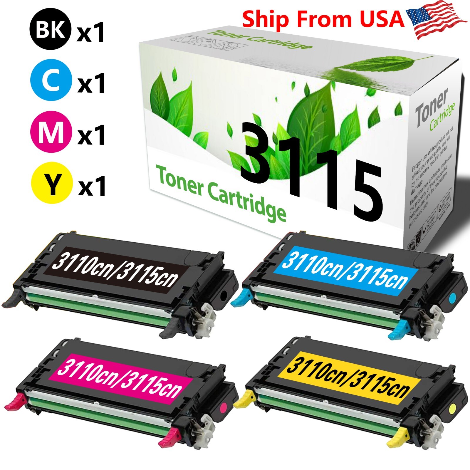 (4-Pack,BCMY) 3115CN 3110CN Toner Cartridge for 3115 3110 Laser Printer ...