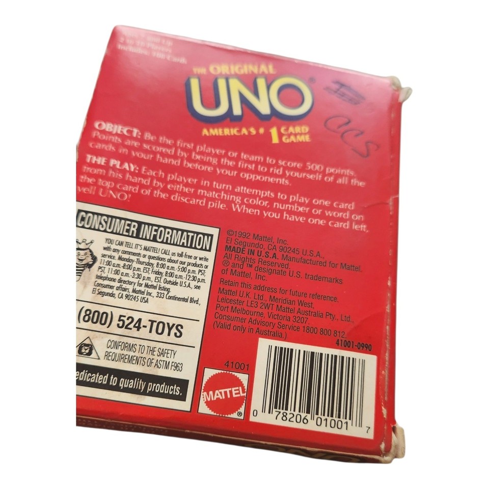 Vintage 1992 Original UNO Card Game 108 Cards With Box | eBay