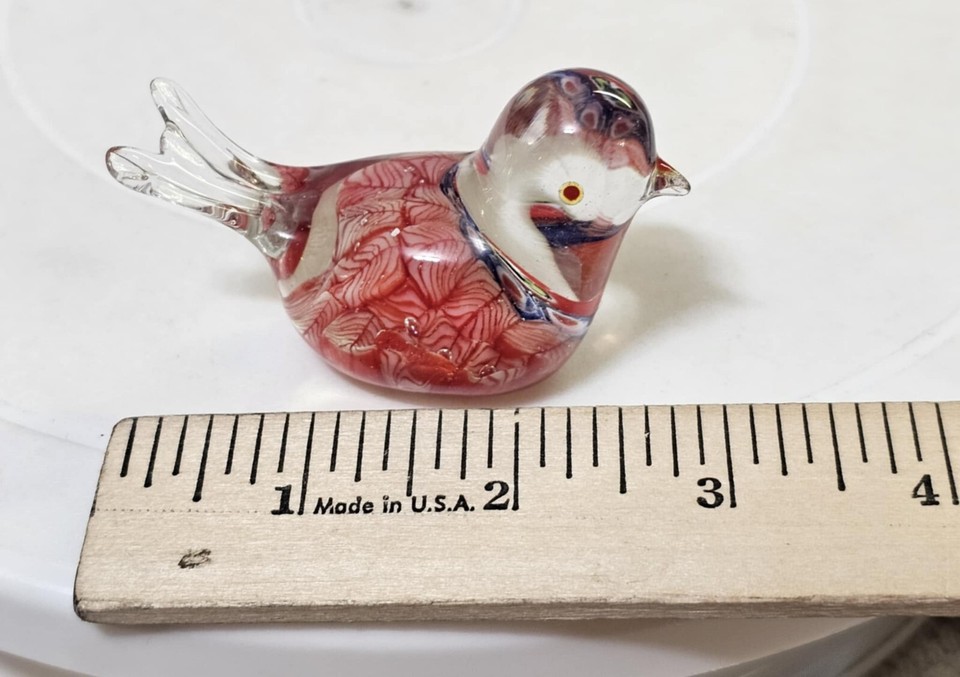 Murano Style Art Glass Clear Red Blue Millefiori Bird Figurine ...
