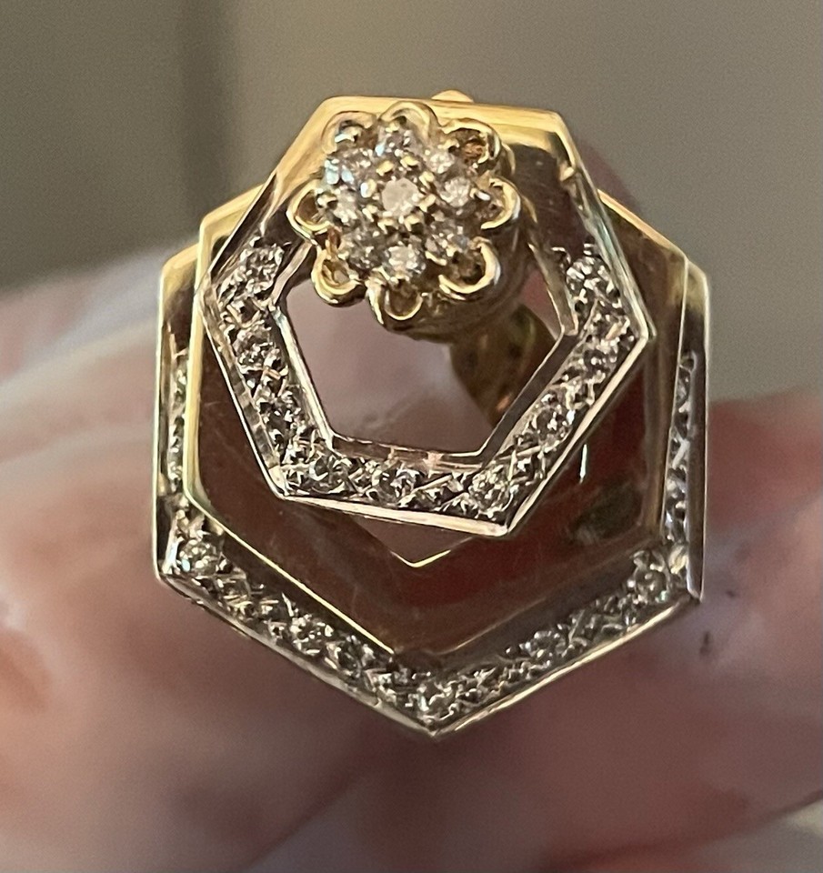 14K Solid Gold And White Round Diamonds 3 Tier Kinetic Motion Spinner ...