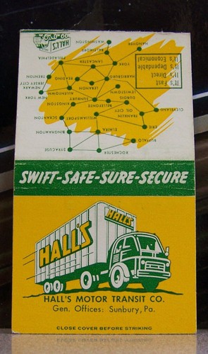 Rare Vintage Matchbook N1 Sunbury Pennsylvania Halls Motor Transit Co ...