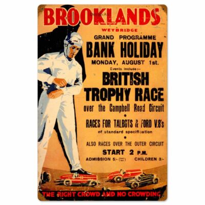 BROOKLANDS CAR RACING BRITISH TROPHY RACE 24" HEAVY DUTY USA MADE METAL ...