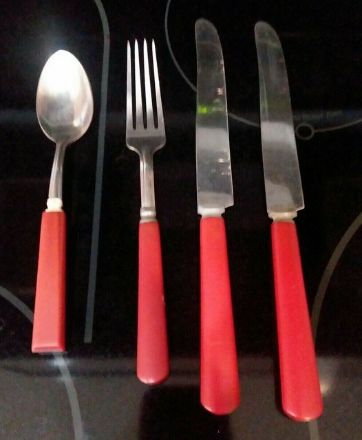 Mid Century Modern Vintage Retro Red Bakelite Red Handle Flatware ...