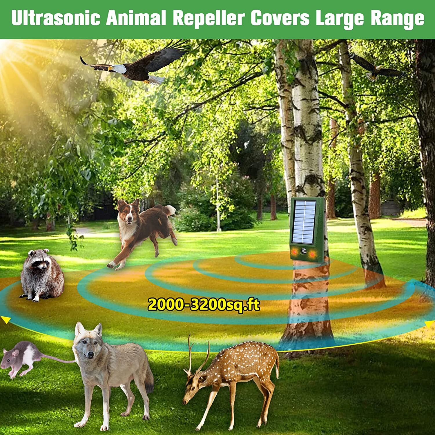 Solar Power Cat Repellent Scarer Deterrent Ultra Sonic Dog Fox Cat Pest ...