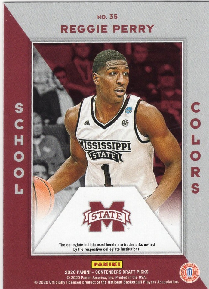 2020-21 Panini Contenders Draft Picks REGGIE PERRY School Colors RC ...