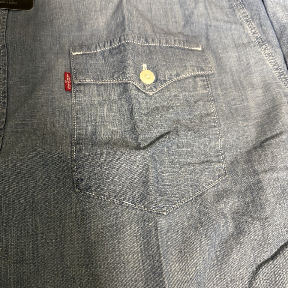 Levis Red Tab Mens Light Blue Wash Standard Fit Western Chambray Shirt ...