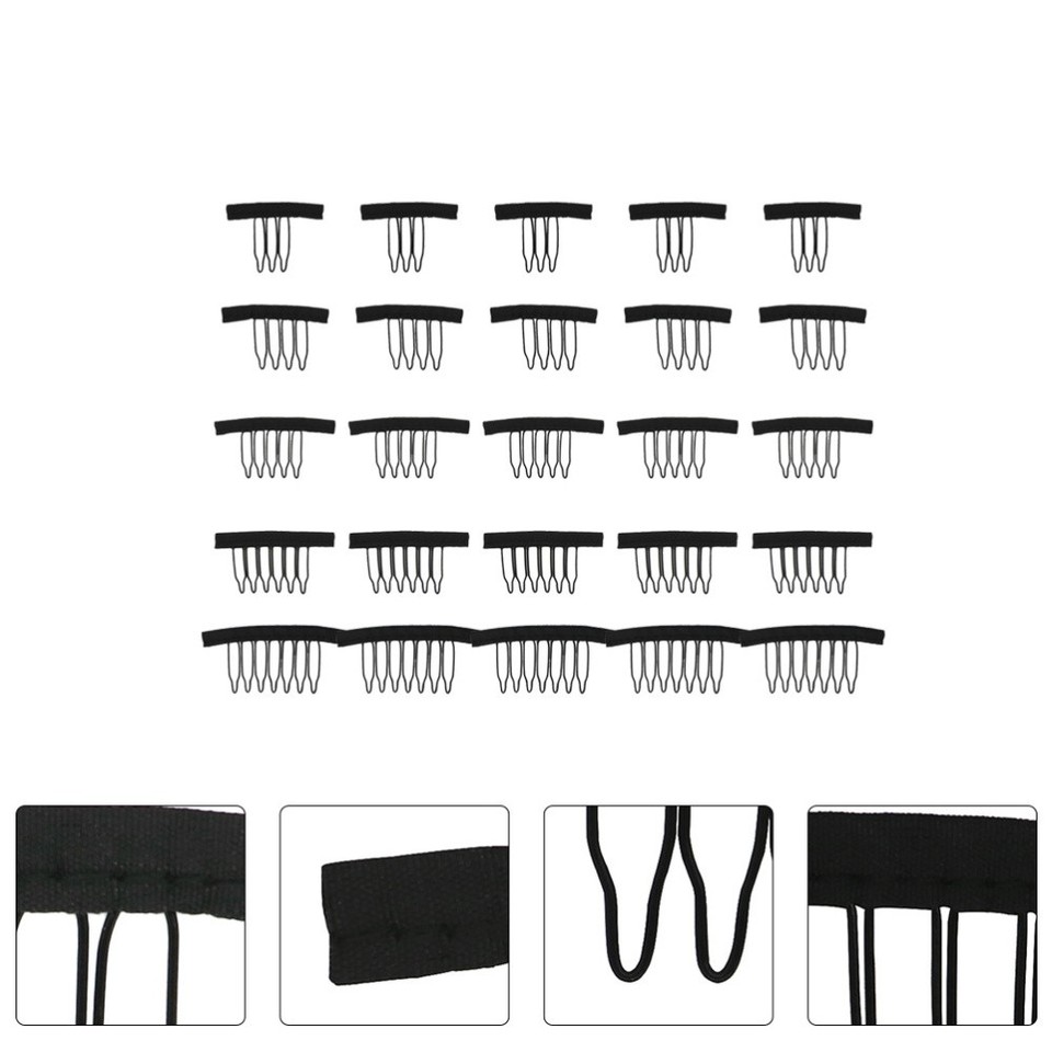 25 Pcs Black Metal Wig Comb Clips Steel Fork Hair Clips for Wig Caps ...