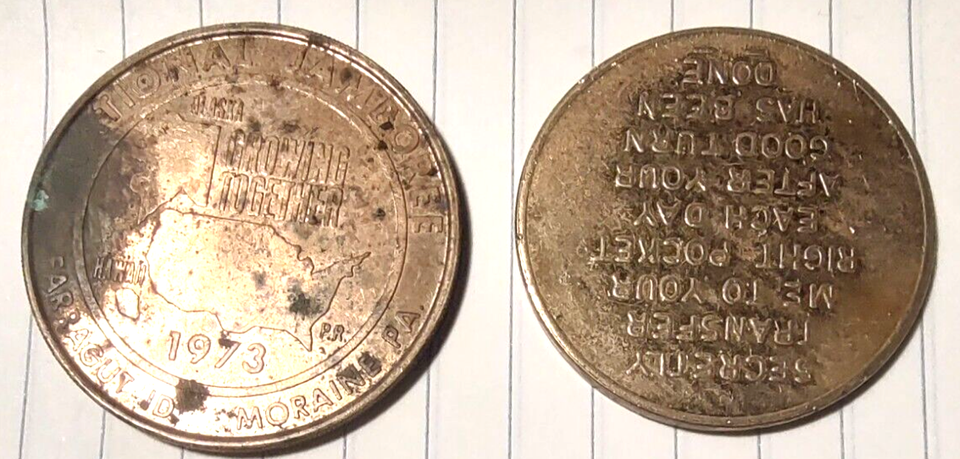 (2) VINTAGE BOY SCOUTS BSA MEDALS: BE PREPARED GOOD DEED TOKEN and 1973 ...