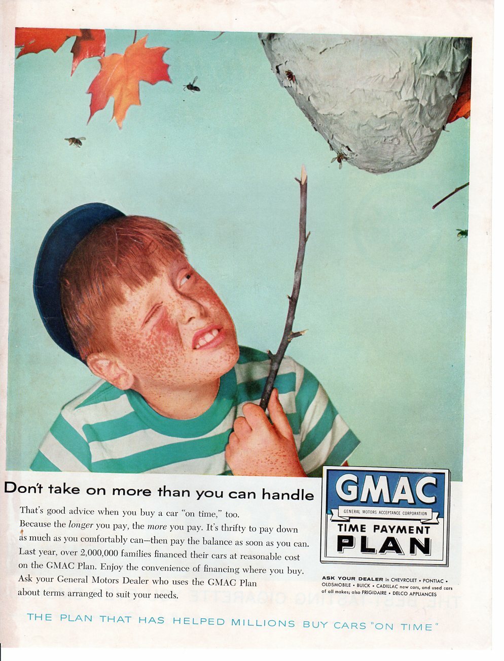 Vintage advertising print Car General Motors GMAC Plan Boy Stick poke ...