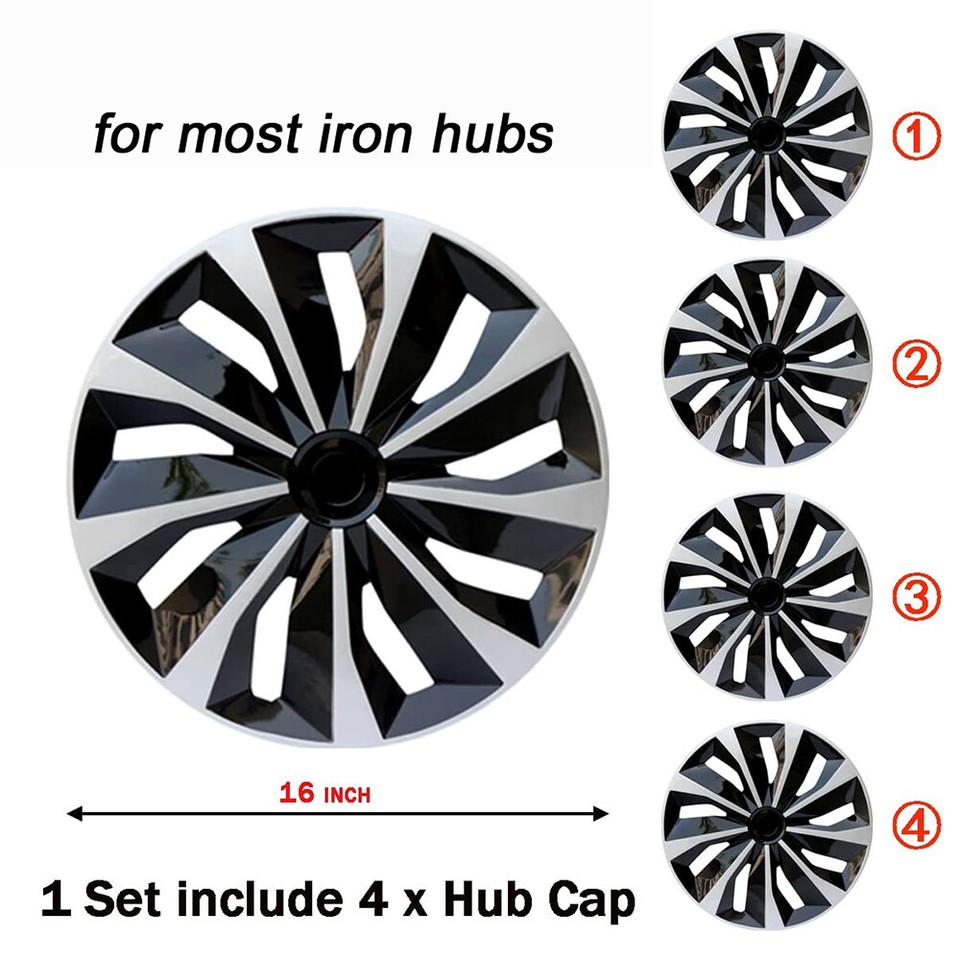 16'' Car Tire Hub Caps Wheel Rim Cover Set of 4 Silver Black for Toyota ...