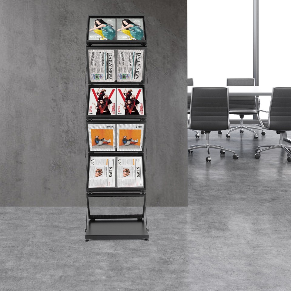 6 Pockets Foldable Magazine Display Stand Tiered Magazine Racks ...