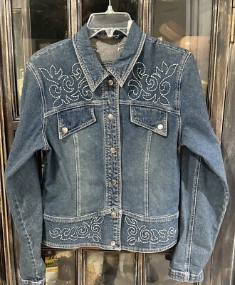 Roper Jean Jacket Denim Western Contrast Stitching Snap Fitted Crop ...