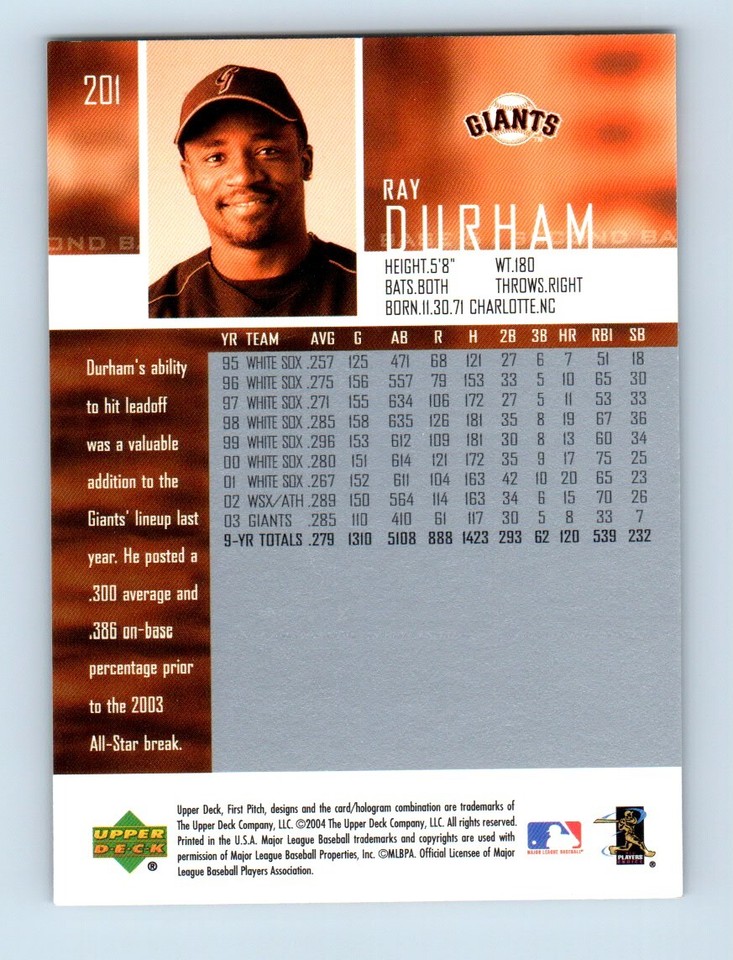 2004 Upper Deck First Pitch Ray Durham San Francisco Giants #201 | eBay