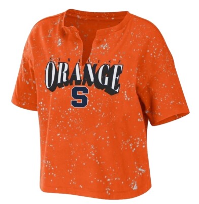 Syracuse University Orange Bleach Wash Splatter Cropped Notch Neck T ...