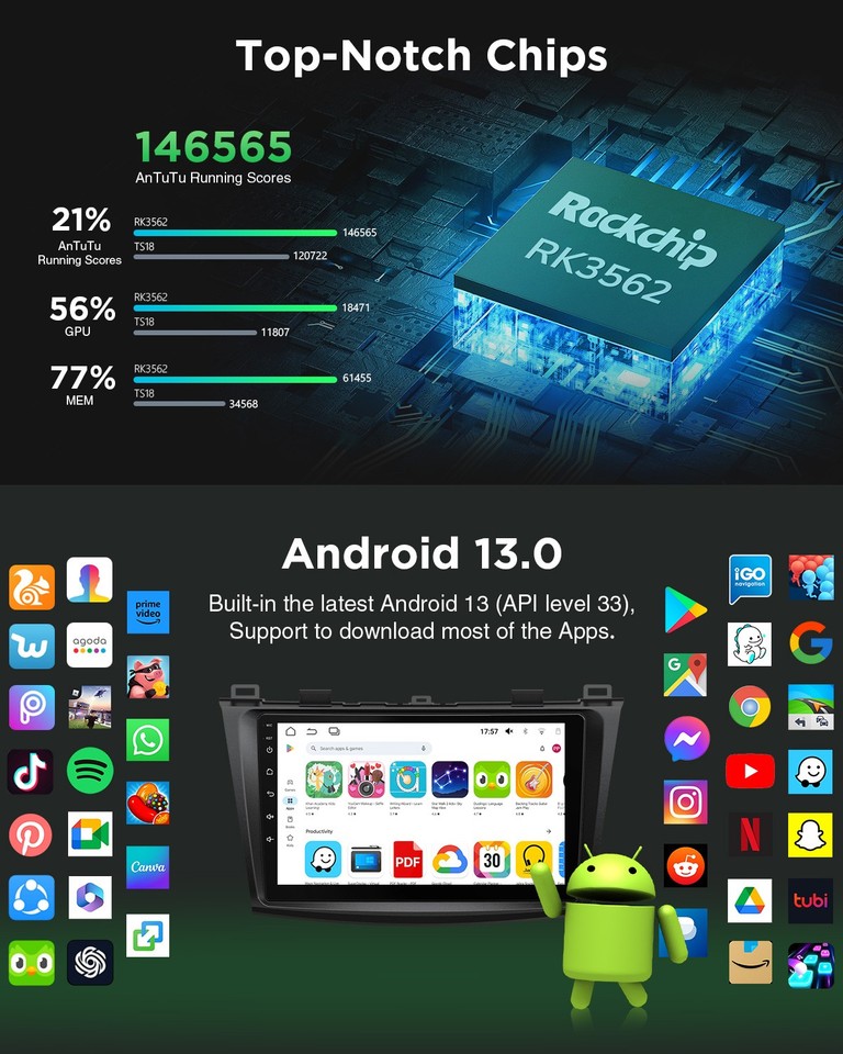 For Mazda 3 Mazda3 10-13 BL 9" Android Auto 13 Car Stereo Radio GPS ...