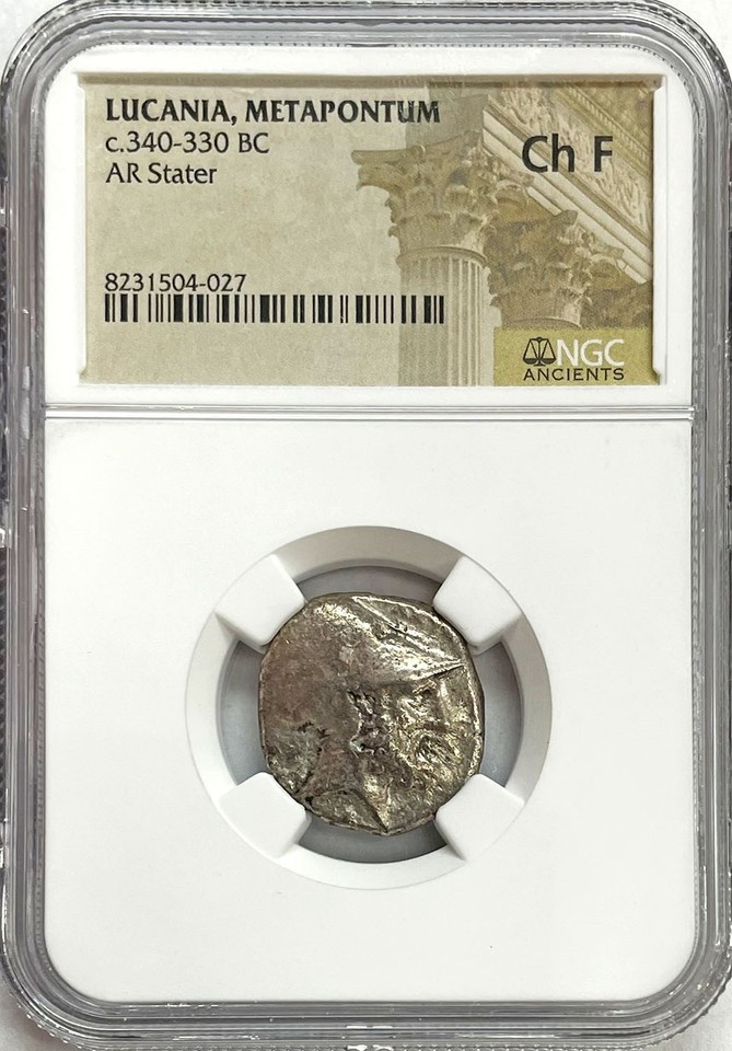 340 - 330 BC SILVER LUCANIA, METAPONTUM LEUCIPPUS STATER COIN NGC ...