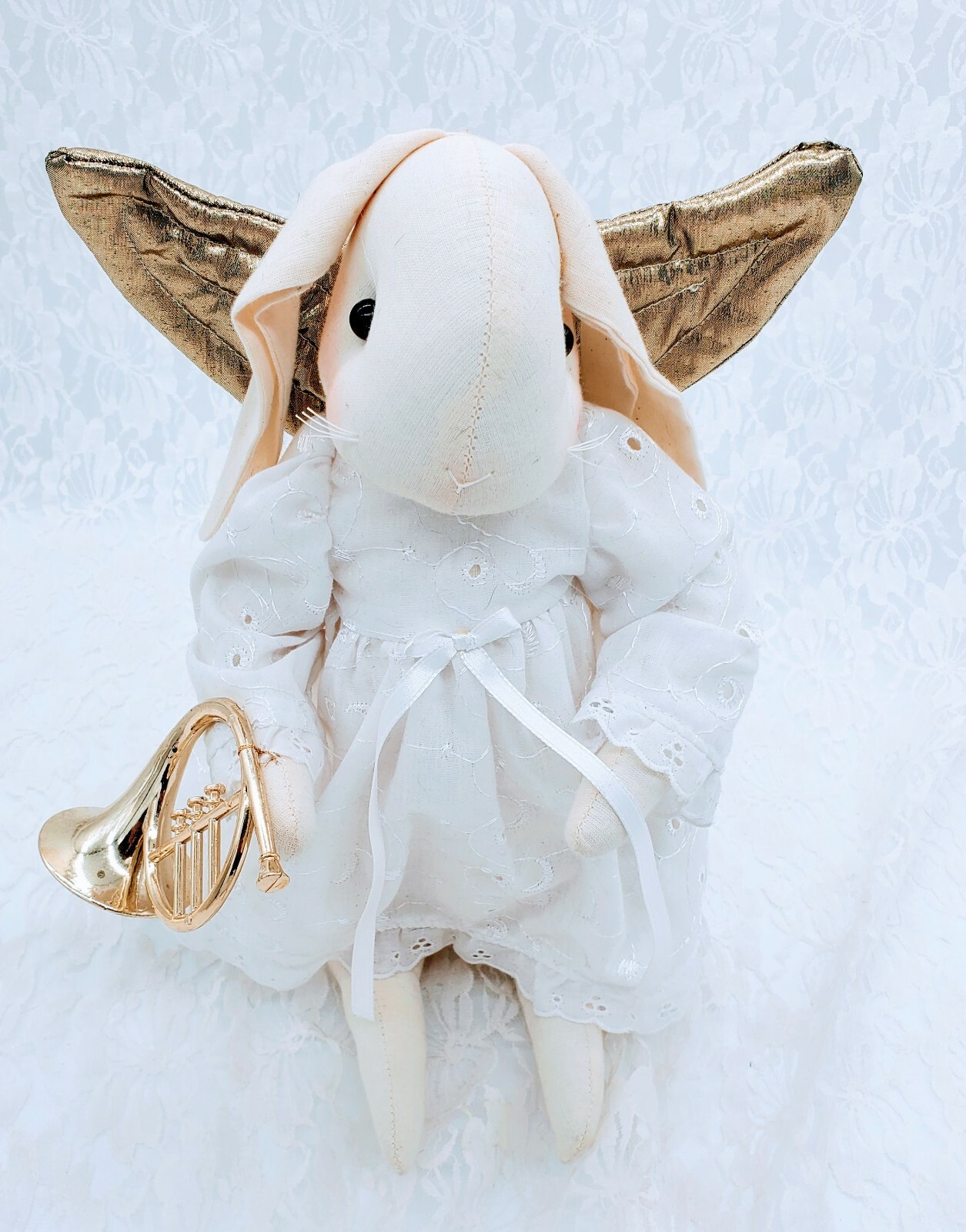 Christmas Easter BUNNY Rabbit Angel French Horn Plush Primitive Cloth ...