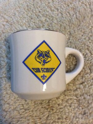 Cub Scout Vintage Gold Rimmed Cup Mug Blue Yellow Wolf Logo | eBay