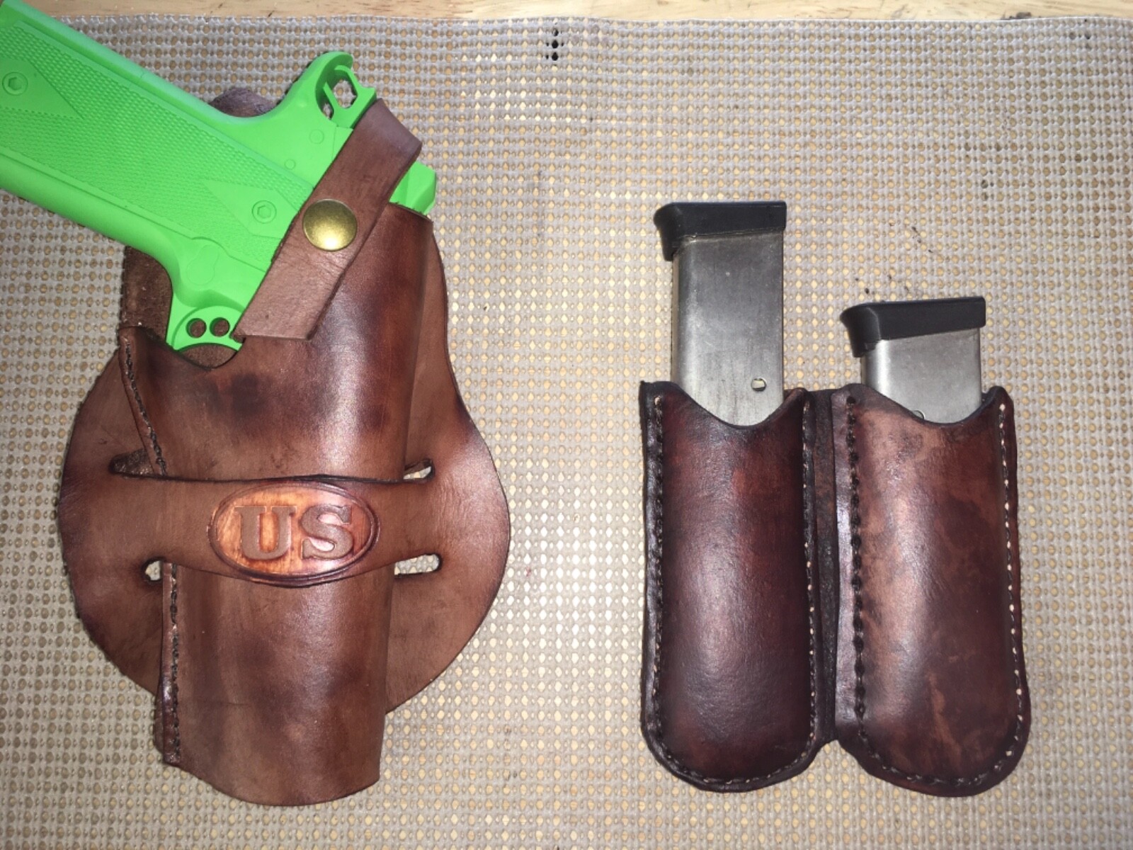 Handmade Leather Cross Draw Gun Holster & Double mag pouch 1911 ...