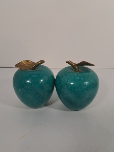 Vintage Polished Marble Stone Turquoise Apples W/ Brass Stems | eBay