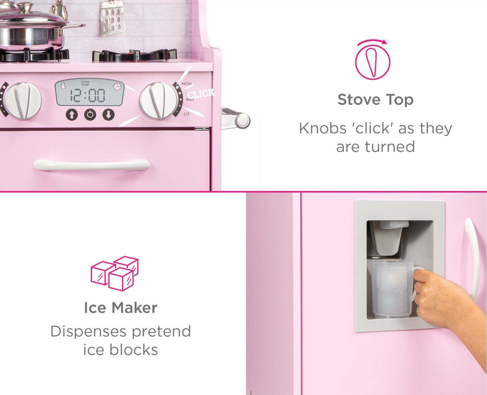 Pink Pretend Play Kitchen Toy Set Home Children Kids Chalkboard Fridge ...