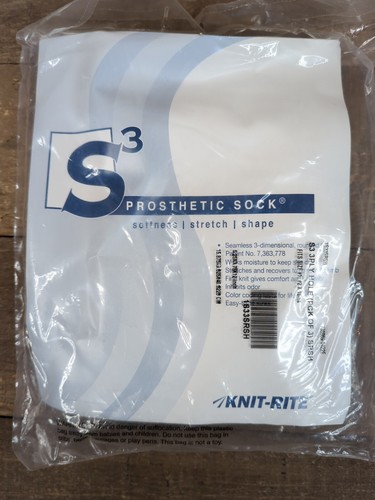 3 Pk Knit-Rite S3 Liner Prosthetic Sock Size #1 #2 Wide Short (10-14 ...
