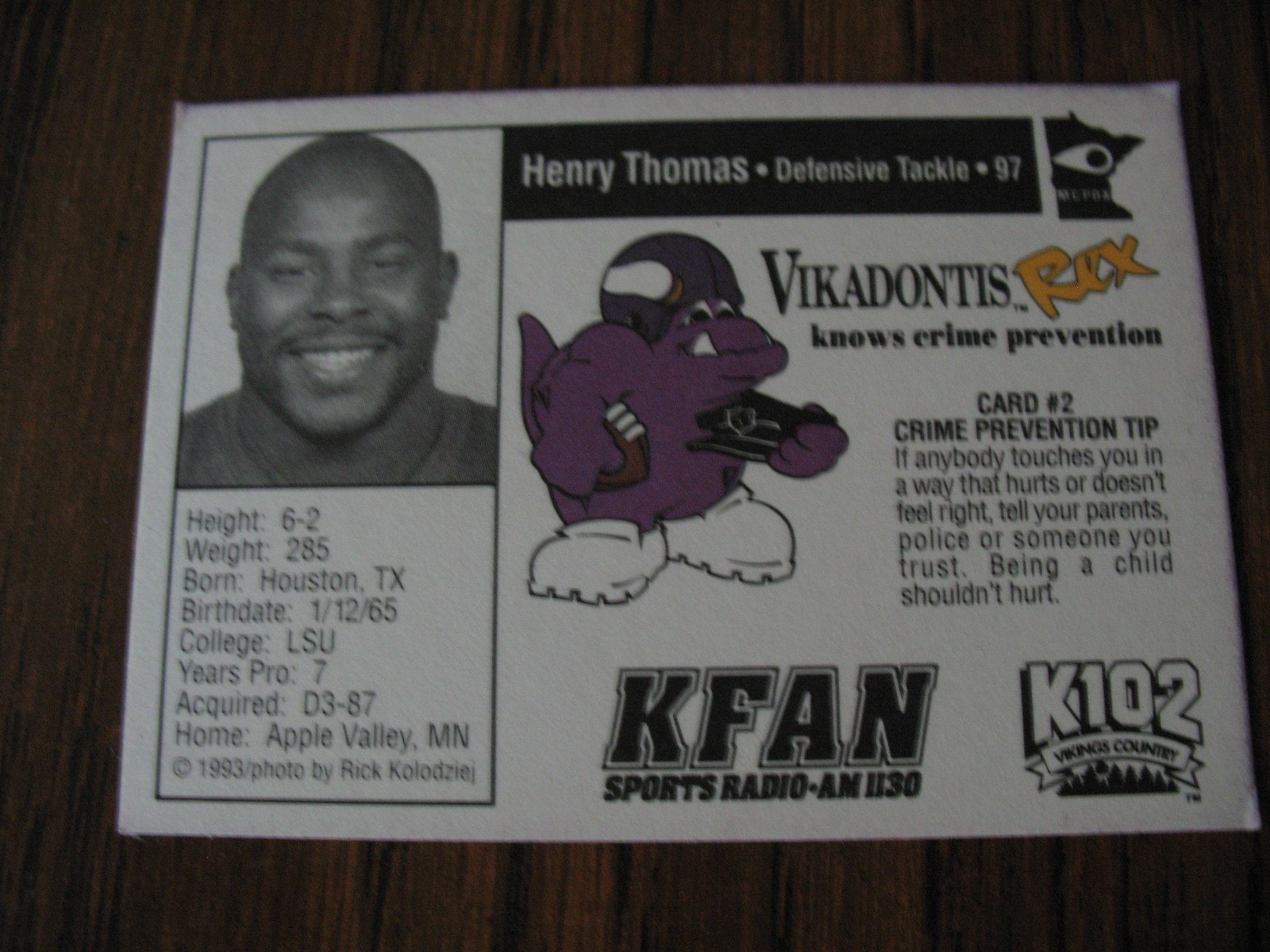 Minnesota Vikings Henry Thomas #97 Card lot 21 cards. Gatorade KFAN set ...