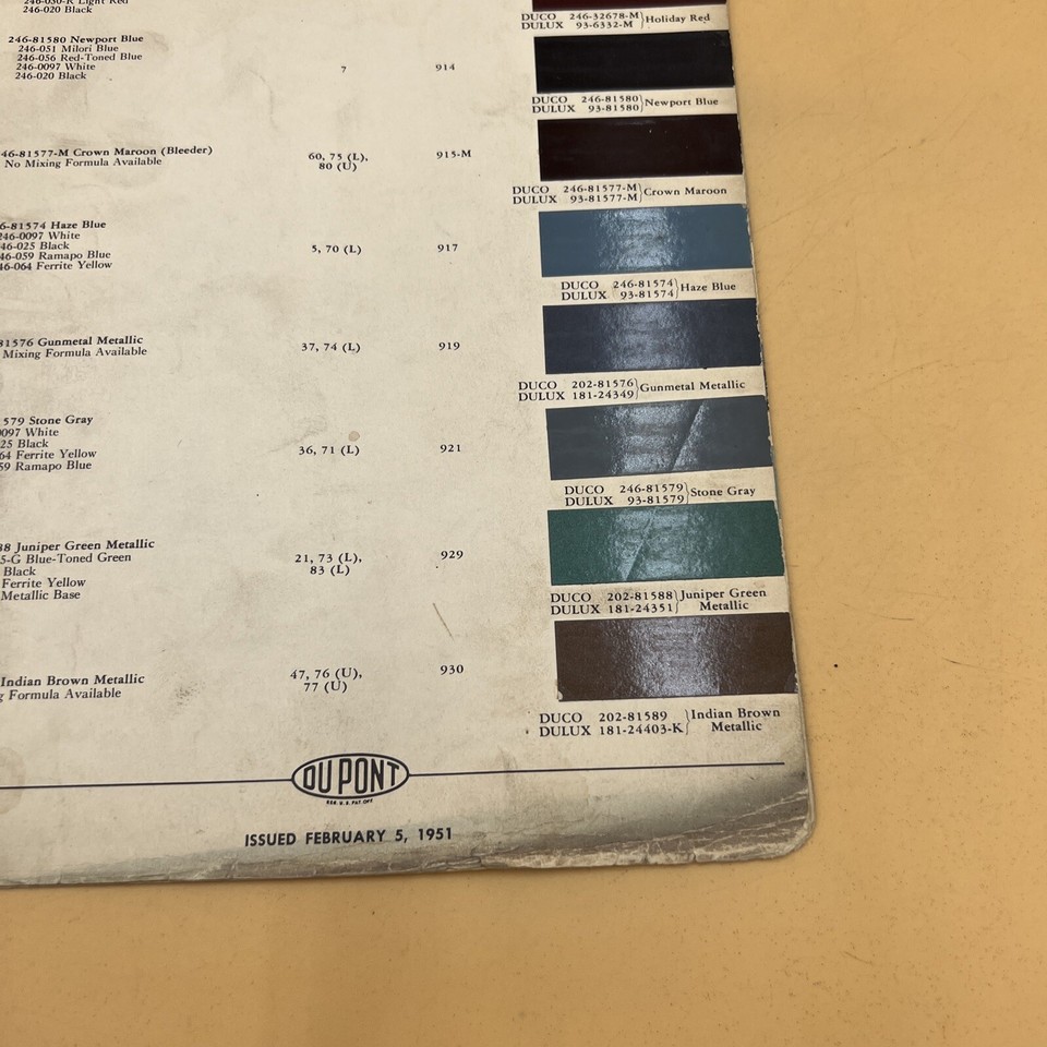 1951 ‘51 Chrysler Exterior Color Paint Chip Sample Chart - DuPont ...