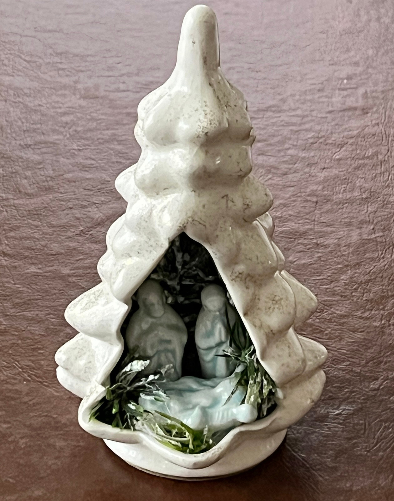 Vtg White Ceramic Christmas Tree with Nativity Figurines Atlantic ...