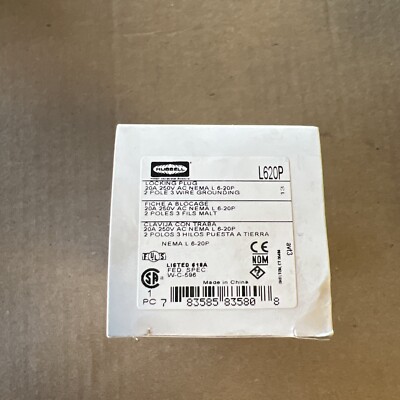 Hubbel L620P Locking Plug 20A 250V NEMA L 6-20P New In Box | eBay