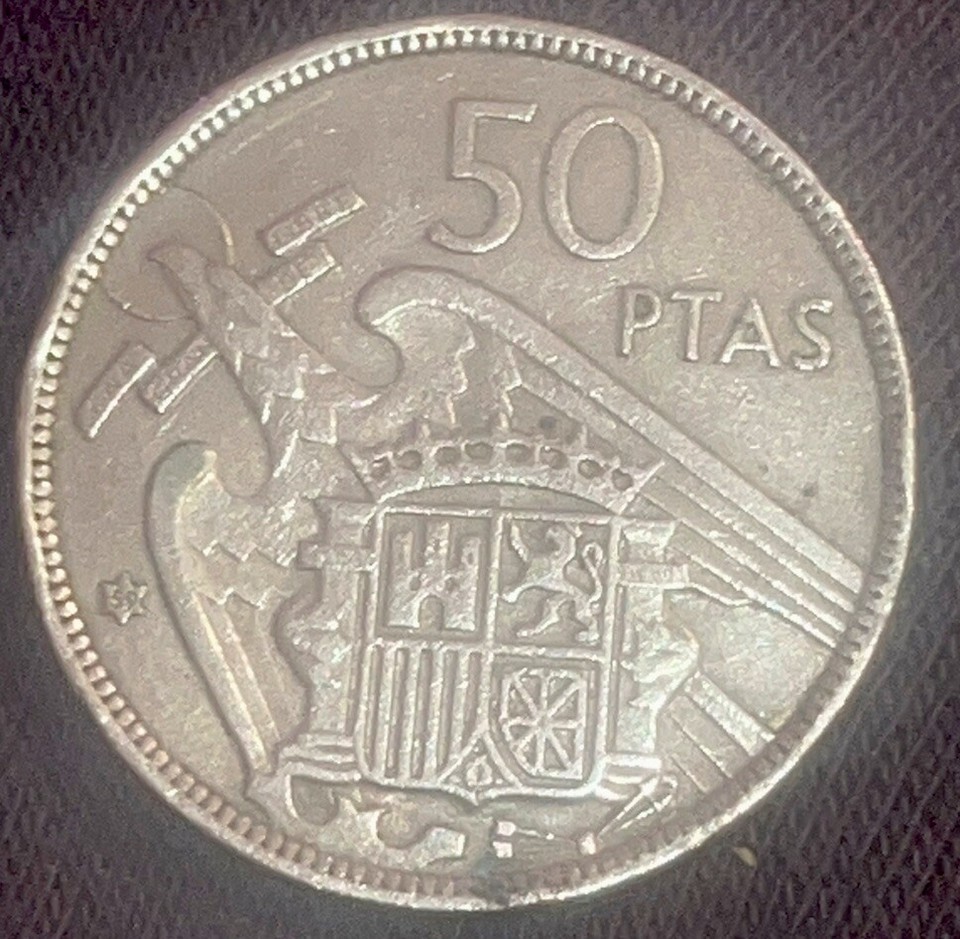 1957 (59 in star) 50 Ptas Spain Edge Lettering Coin | eBay