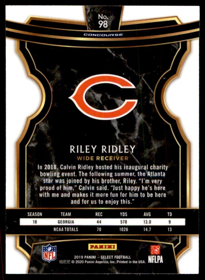 2019 PANINI SELECT RILEY RIDLEY CHICAGO BEARS #98 | eBay