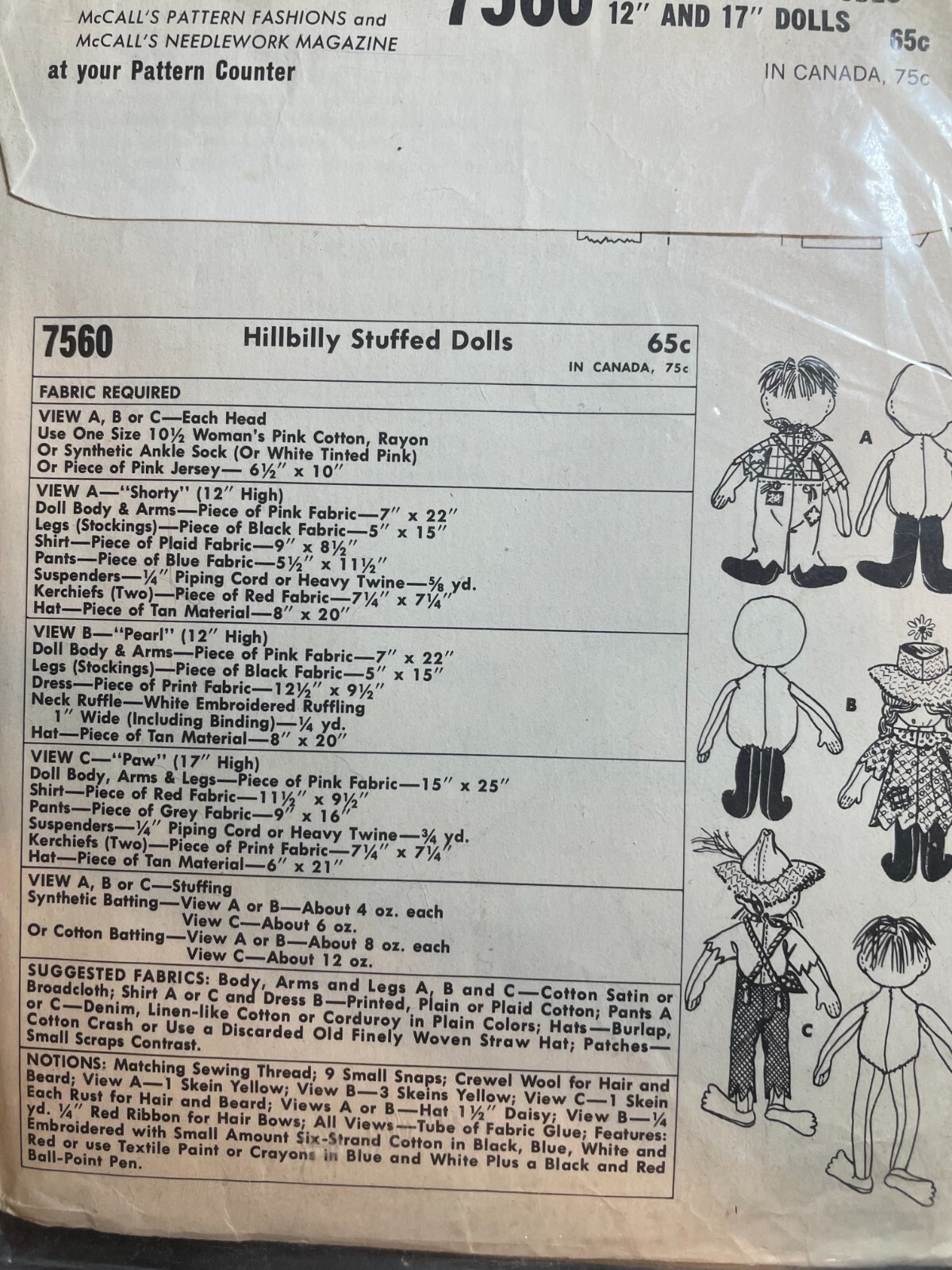 7560 McCalls Vintage Virginia Black Hillbilly Stuffed Dolls Pattern 70 ...