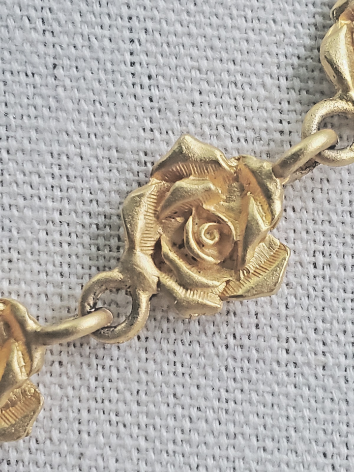 Vintage Gold Tone 3D Rose Flower Link Necklace & Bracelet Set Floral ...