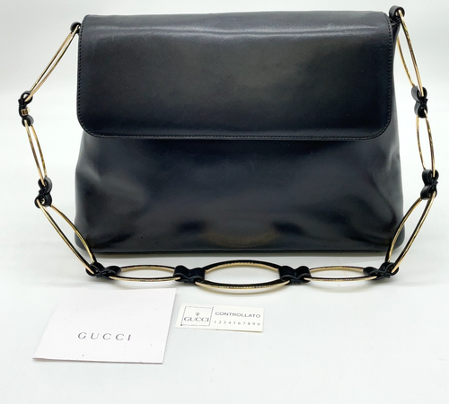 Authentic Gucci Leather Black GD 001.3444.1804 Chain Shoulder Bag ...