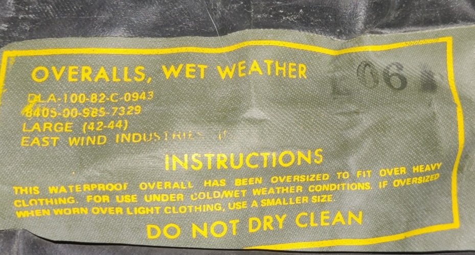 New Genuine US Military Wet Weather Bib Overalls Coverall - LARGE ...