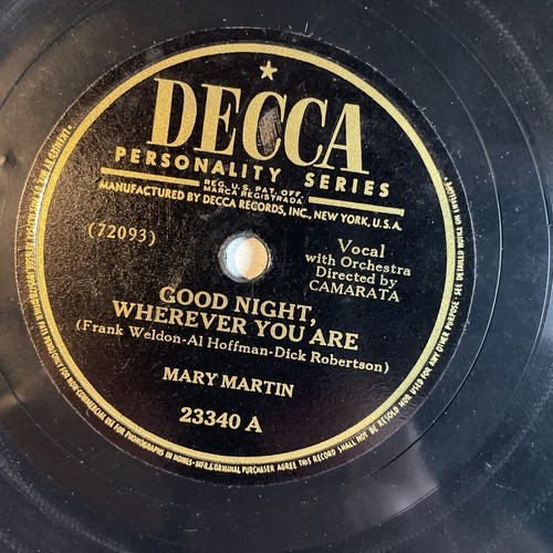 10" 78 RPM-Mary Martin-Good Night Wherever You Are/I'll Walk Alone ...