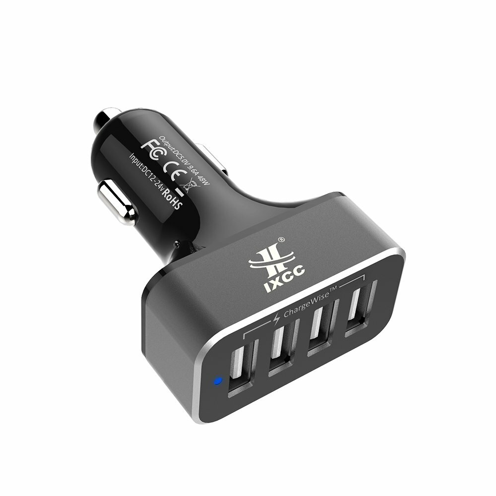 USB Car Charger, IXCC 9.6A/48W 4-Port Rapid USB Car Charger 5V ...