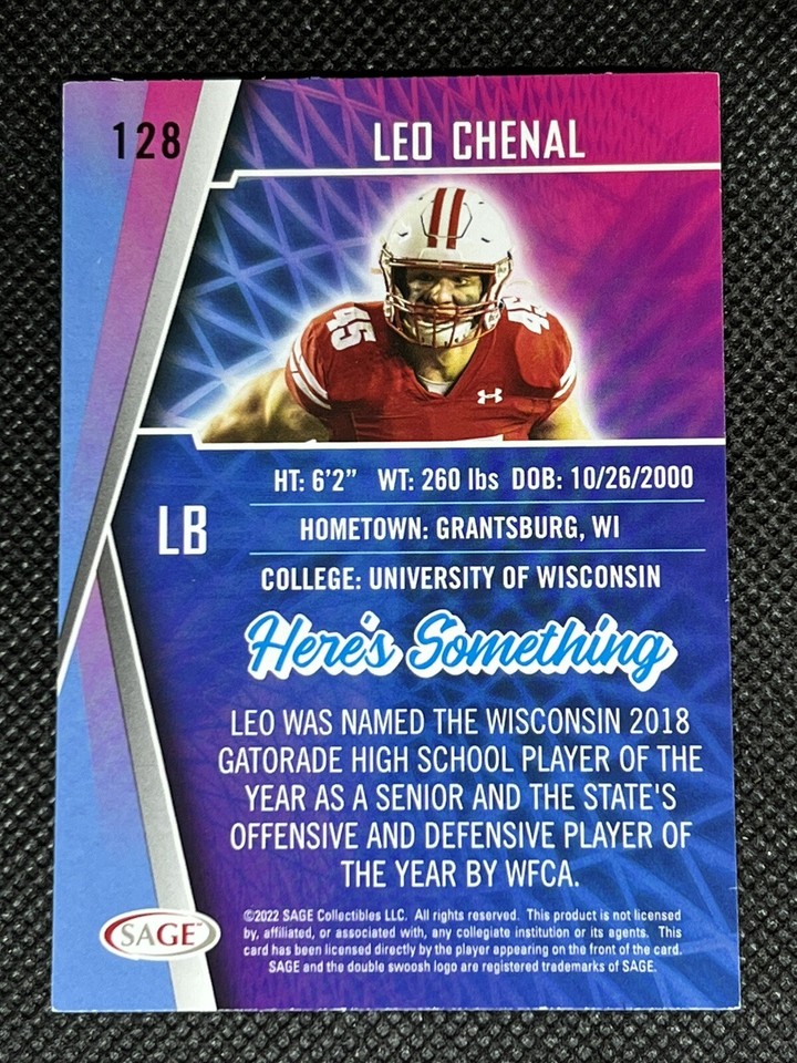 2021 Sage Hit Football LEO CHENAL RC #128 SILVER Kansas City Chiefs ...